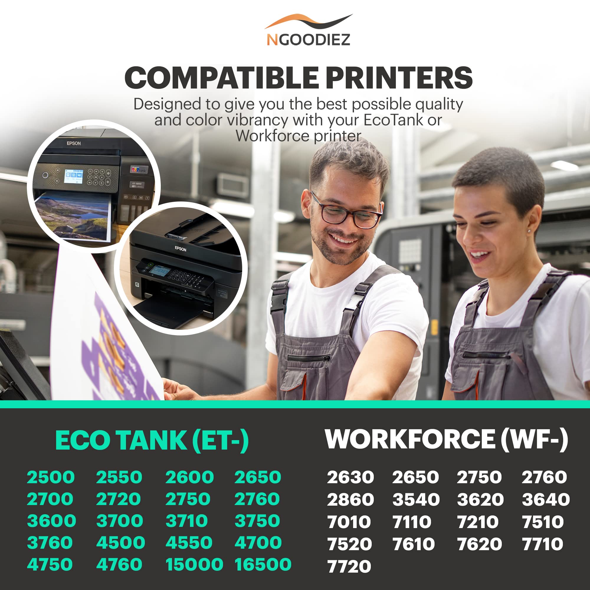 NGOODIEZ Eco Solvent Ink - Water Based Printer Ink, Fast Drying Refill Ink Bottle for Epson EcoTank, & WF Series Printers - Ideal for HTV, Vinyl Stickers, Decals, T-Shirts, Mugs (1B/1C/1Y/1M, 400ml)