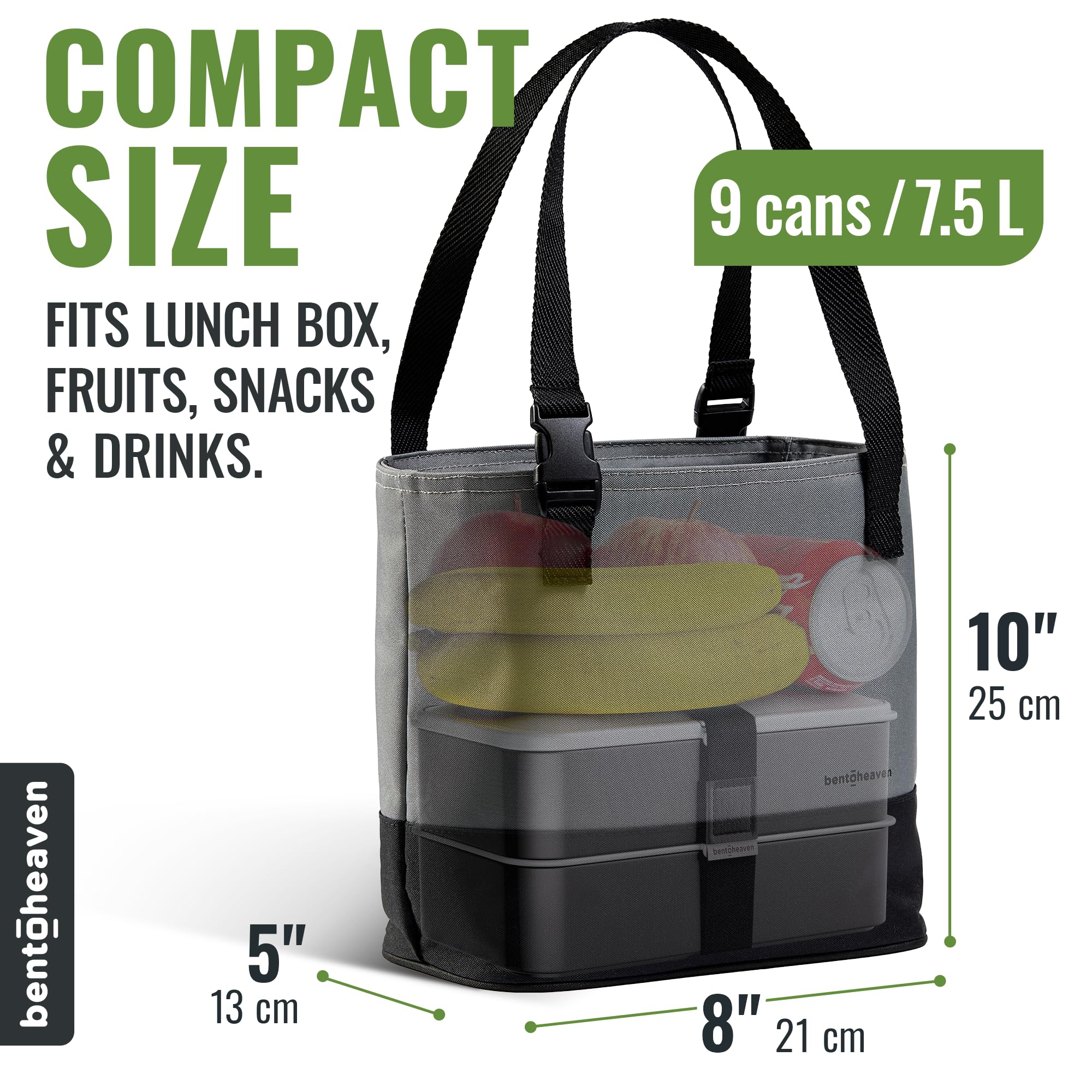 Insulated Lunch Tote for Work and School with Durable Materials, Variable Strap/Handler, Wide Opening - Cooler Lunch Bag for Women & Men - Fits All Bentoheaven Bento Lunch Boxes and Other Containers