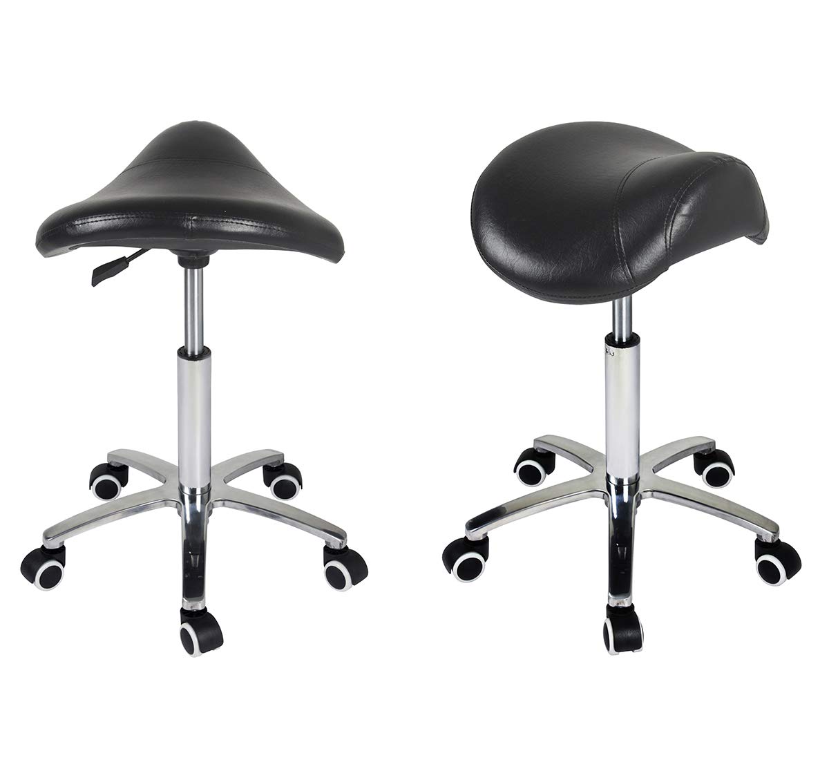 Saddle Stool Rolling Chair for Medical Massage Salon Kitchen Spa Drafting,Adjustable Hydraulic Stool with Wheels (Without Backrest, Black)