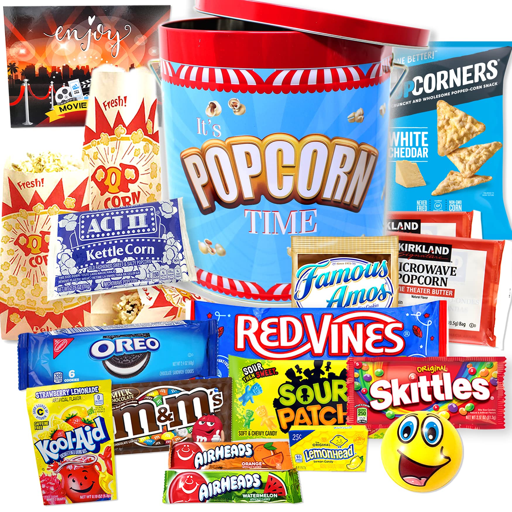 Ultimate Movie Night Gift Basket Snacks, Full-Size candy variety POPCORN LOVER box for Kids and teens, College Students, recovery gift, Family or birthday Gift w/Candy