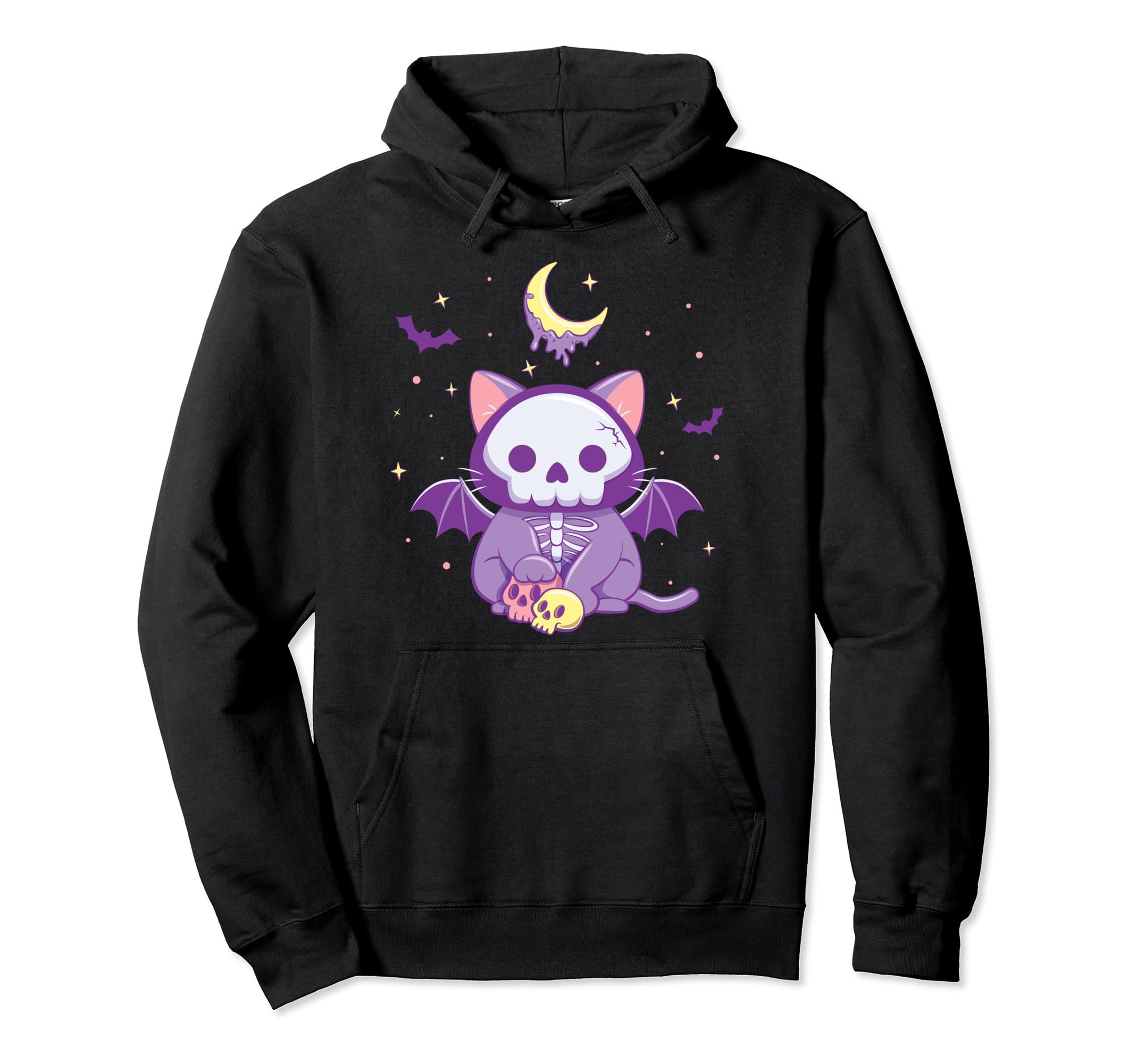 Spooky Skeleton Cat Creepy Cute Aesthetic Kawaii Pastel Goth Pullover Hoodie