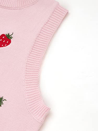 Floerns Women's Sleeveless Round Neck Cute Strawberry Sweater Vest Crop Shirt Top Pastel Pink M