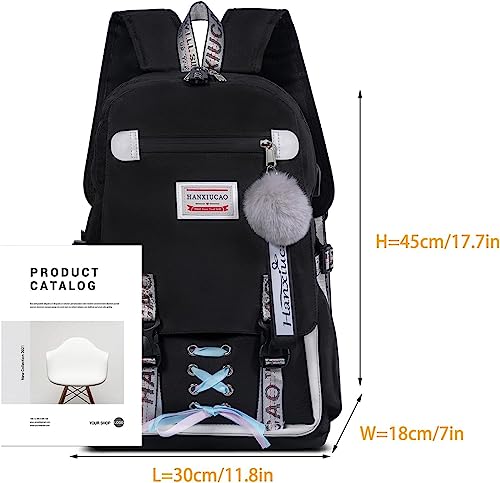HANXIUCAO Girls Backpack Teen Rucksack Large Capacity Female College Student Locked Schoolbag Anti-Theft Backpack with USB Charging Port (pink)