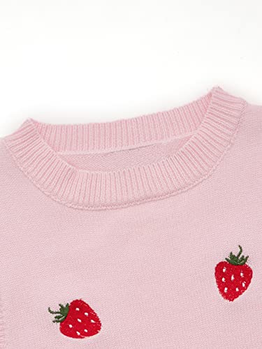 Floerns Women's Sleeveless Round Neck Cute Strawberry Sweater Vest Crop Shirt Top Pastel Pink M