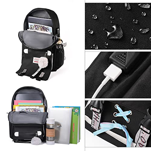HANXIUCAO Girls Backpack Teen Rucksack Large Capacity Female College Student Locked Schoolbag Anti-Theft Backpack with USB Charging Port (pink)