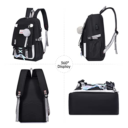 HANXIUCAO Girls Backpack Teen Rucksack Large Capacity Female College Student Locked Schoolbag Anti-Theft Backpack with USB Charging Port (pink)