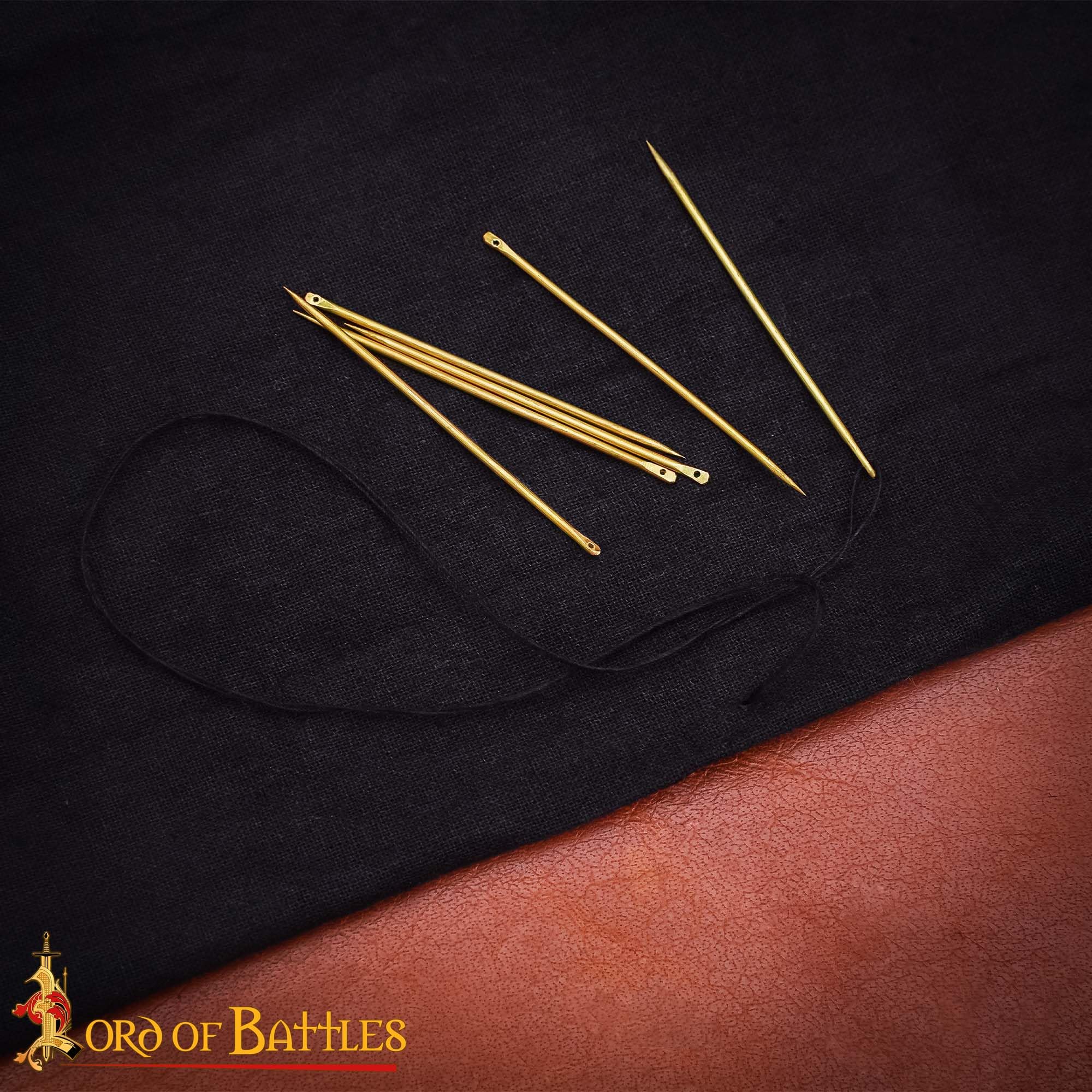 Lord of Battles Medieval Needle Viking Embroidery Needle Handmade Knitting Needles Binding Tool, Multipurpose Weaving/Knitting/Stitching Needles for Craft Work (Set of 6, Brass Needles - 2.3")