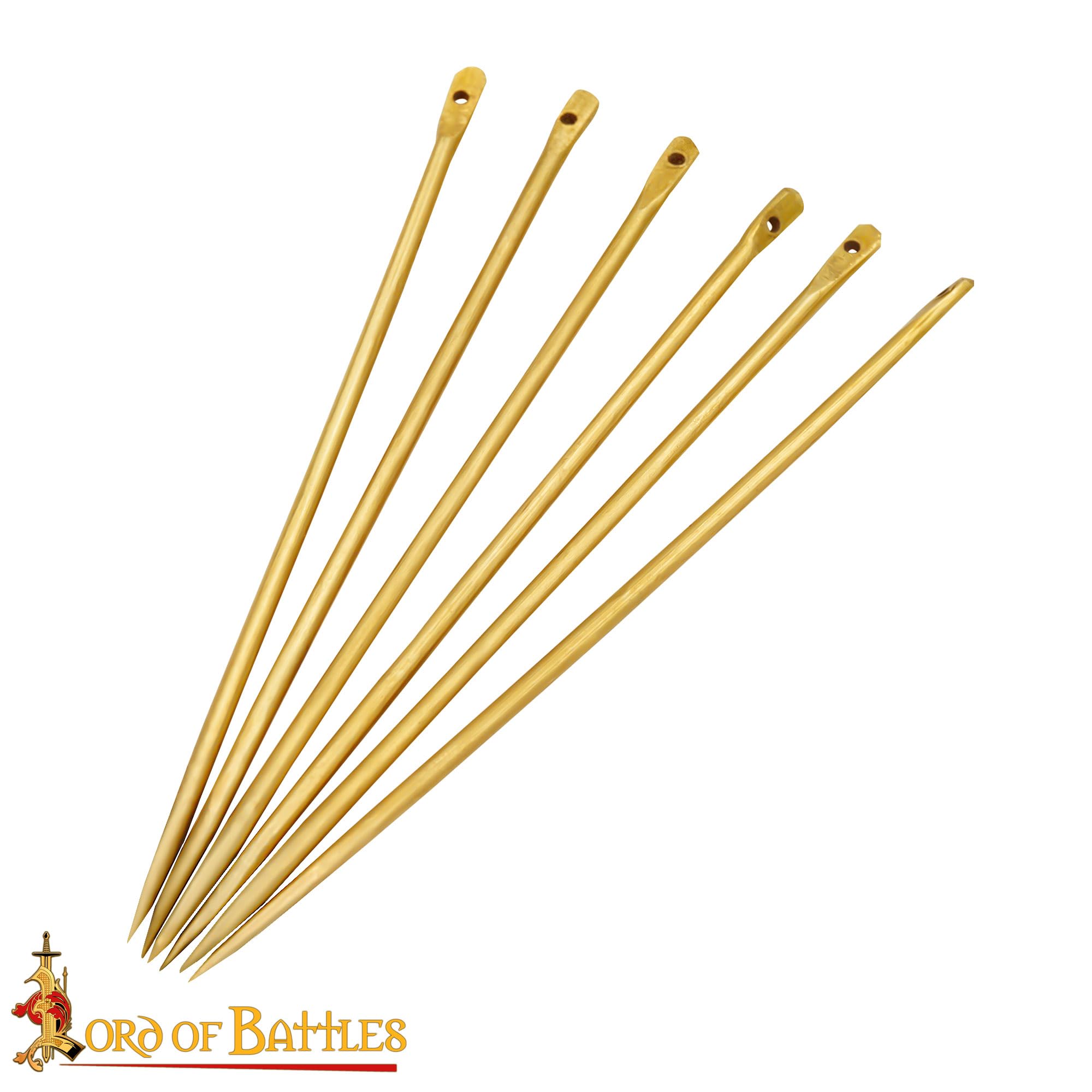 Lord of Battles Medieval Needle Viking Embroidery Needle Handmade Knitting Needles Binding Tool, Multipurpose Weaving/Knitting/Stitching Needles for Craft Work (Set of 6, Brass Needles - 2.3")