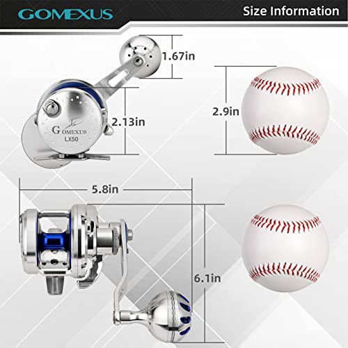 Gomexus LX50 Lightweight Slow Jigging Reel Saltwater 7.1:1 Lever Drag Right Hand 60lbs Salterwater Conventional Reel