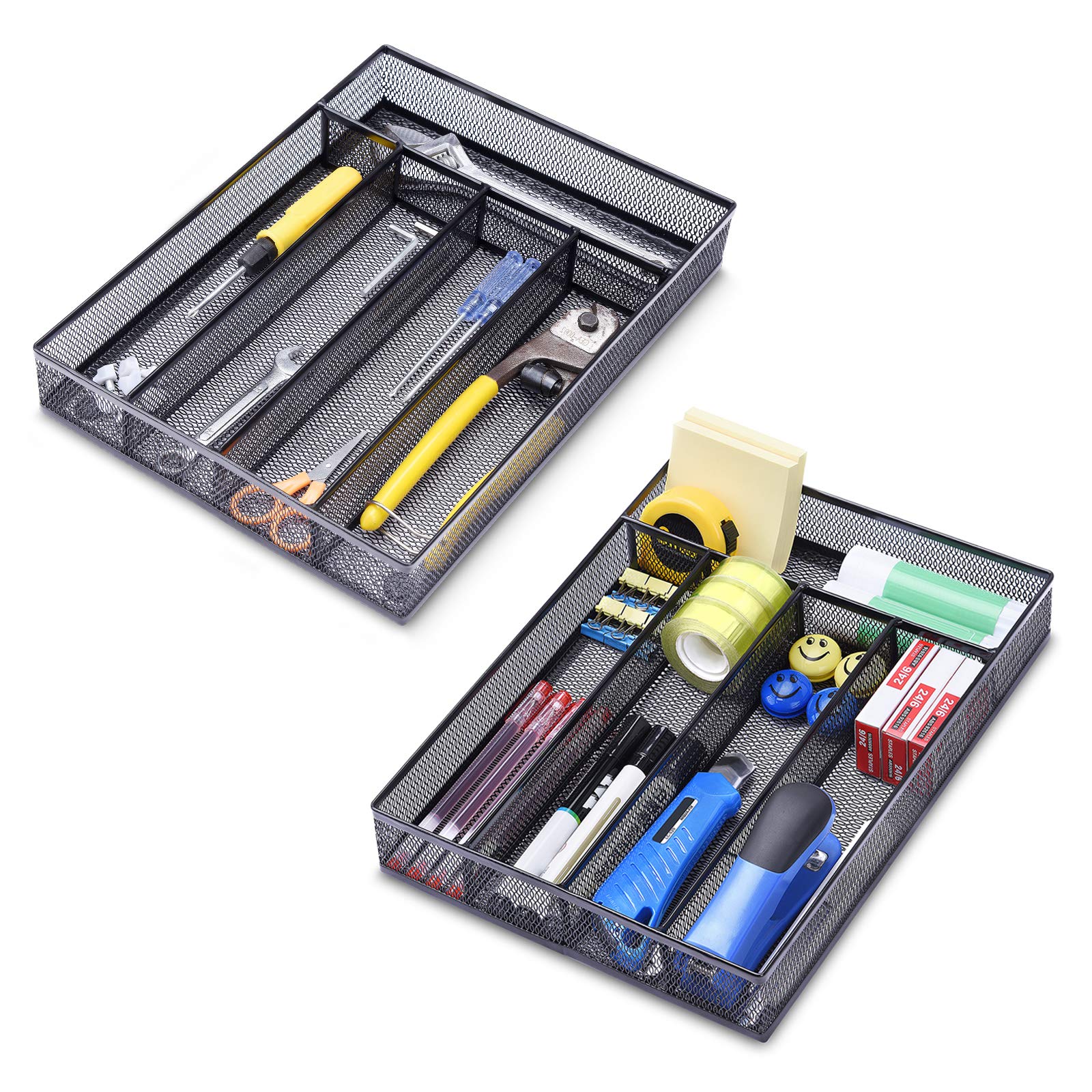WuGeShop Kitchen Utensil Organizer,Cutlery Holder Organizer in Drawer for Flatware,Utensil Storage Flatware Tray with Anti-slip Mats(Black)