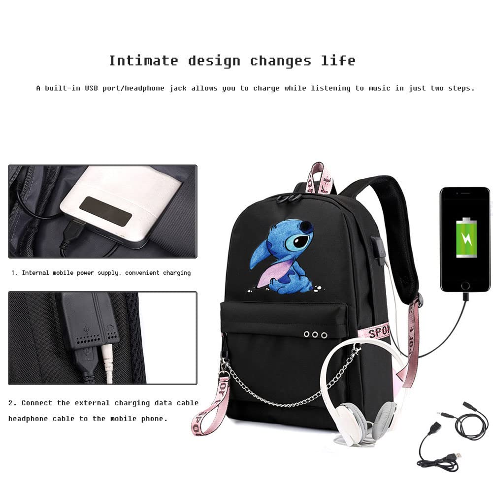 WZCSLM 15.6 Inch Stylish Computer Backpack Teens Bag College School Casual Daypack With USB Port Business (black)