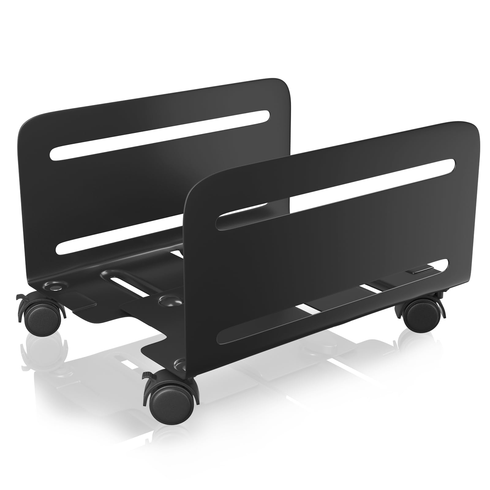 CPU Stand, Computer Tower Stand with 2 Locking Wheels and 2 Caster Wheels, UPC Steel Rolling Stand Computer Stand for Desktop Tower (Black)