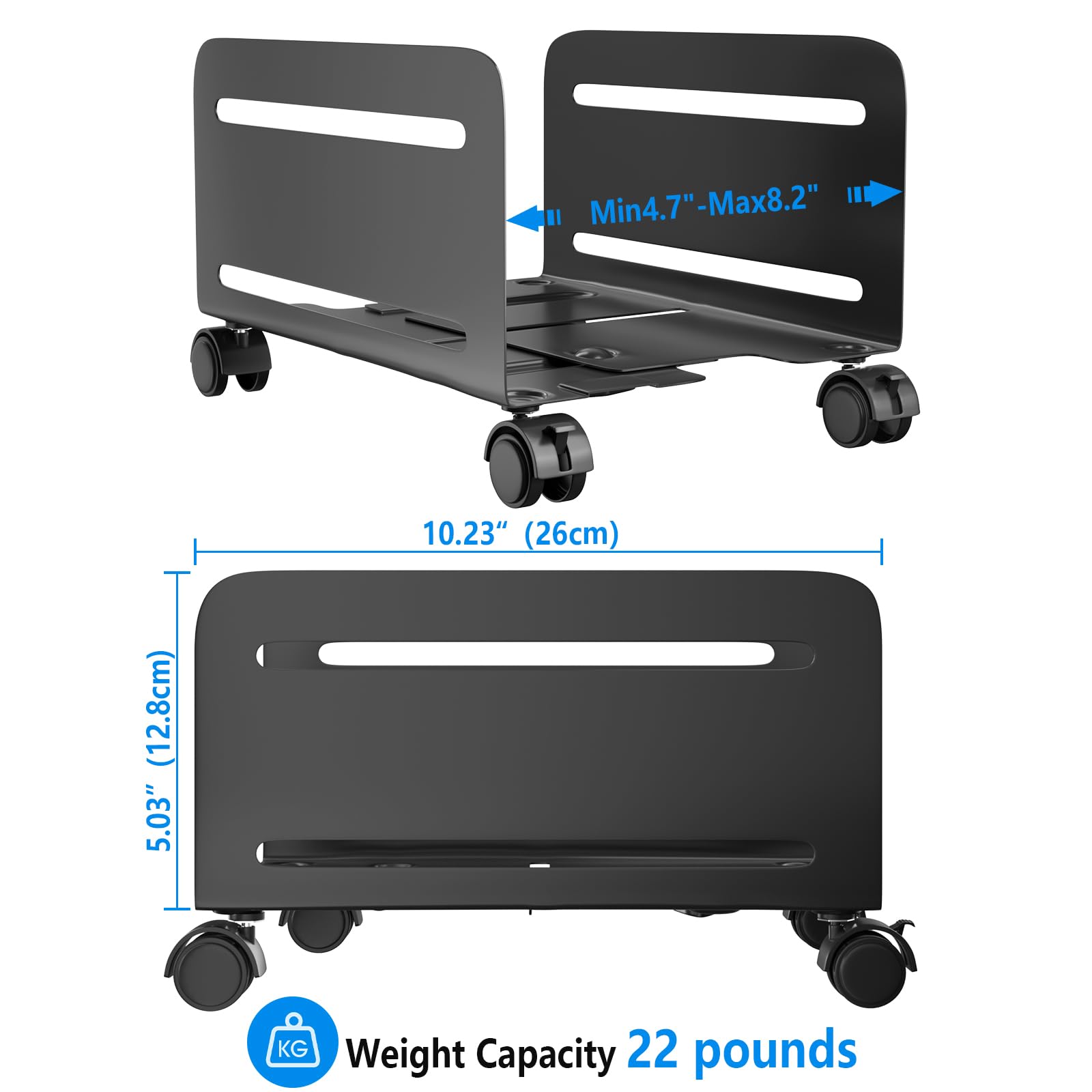 CPU Stand, Computer Tower Stand with 2 Locking Wheels and 2 Caster Wheels, UPC Steel Rolling Stand Computer Stand for Desktop Tower (Black)