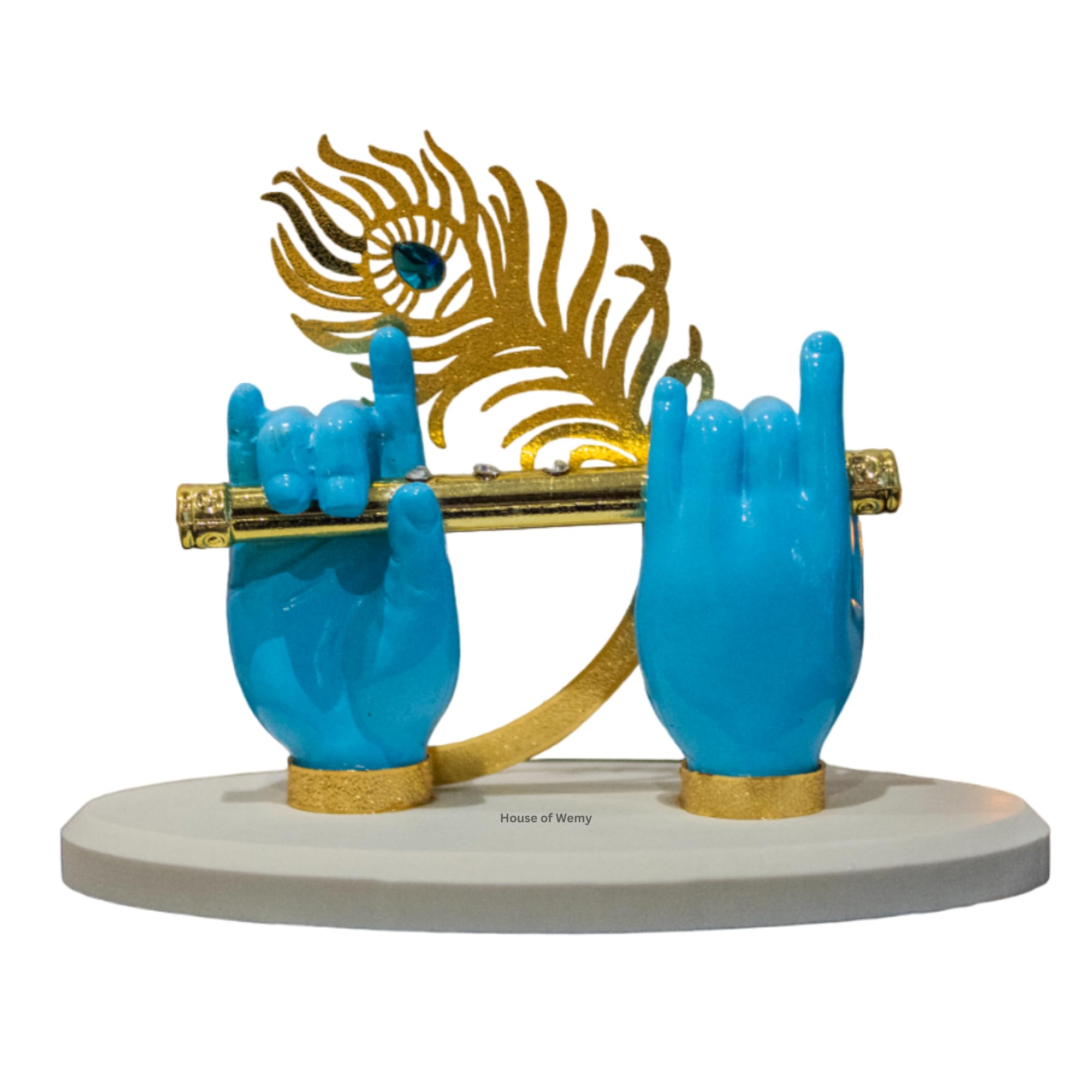 House Of Wemy Lord Sri Krishna Hand Idol with Flute & Peacock Feather Statue for Indian Return Gifts, Religious Decoration & Home Decor - Resin