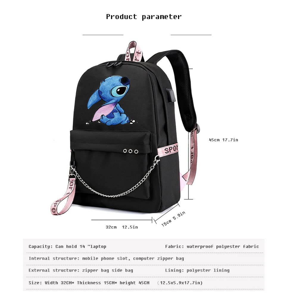 WZCSLM 15.6 Inch Stylish Computer Backpack Teens Bag College School Casual Daypack With USB Port Business (black)