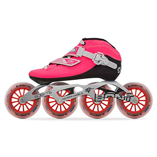 Bont Inline Speed Skating Racing Package - Luna Skate Boot + 2PF 6061 Frame + Elemental Wheels + ABEC7 Bearings - Youth - Boys - Girls - Men - Women (Blue, 37/5)