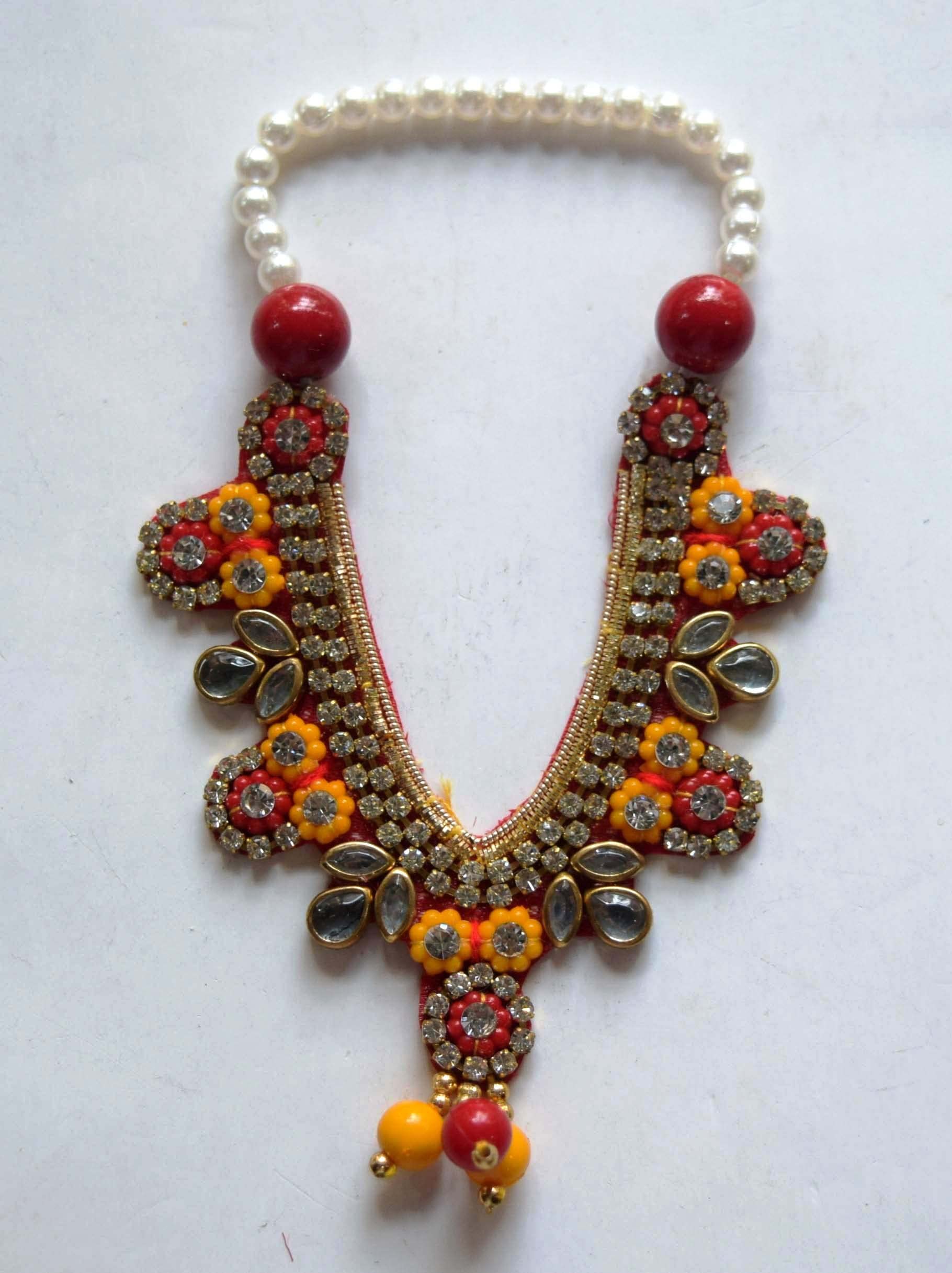 Handmade Orange Red Bead Bal Krishna/Ganesh Ornaments Haar Mala for 1" To 3" Laddu Gopal Idol, Devi Maa/Radha Rani/Laddu Gopal Shringar Haar Mala R