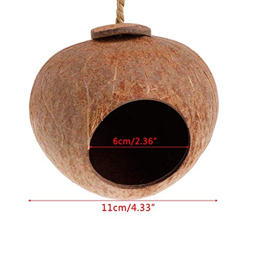 Bird Feeder Natural Coconut Shell Bird Nest with Hanging Lanyard, Birdhouse Hut Cage Feeder Toy for Pet Parrot
