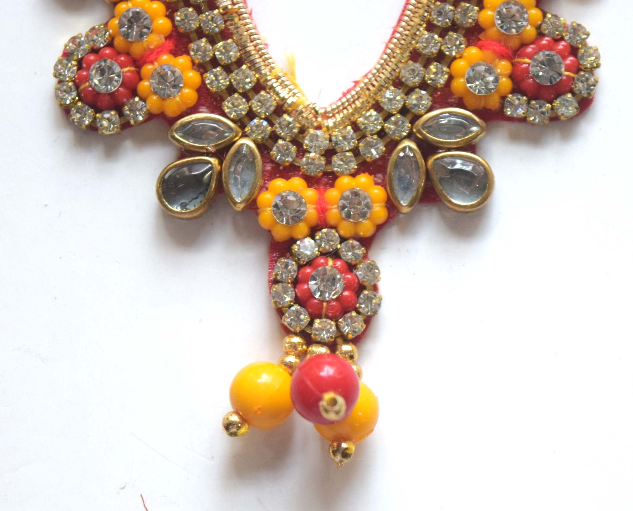 Handmade Orange Red Bead Bal Krishna/Ganesh Ornaments Haar Mala for 1" To 3" Laddu Gopal Idol, Devi Maa/Radha Rani/Laddu Gopal Shringar Haar Mala R