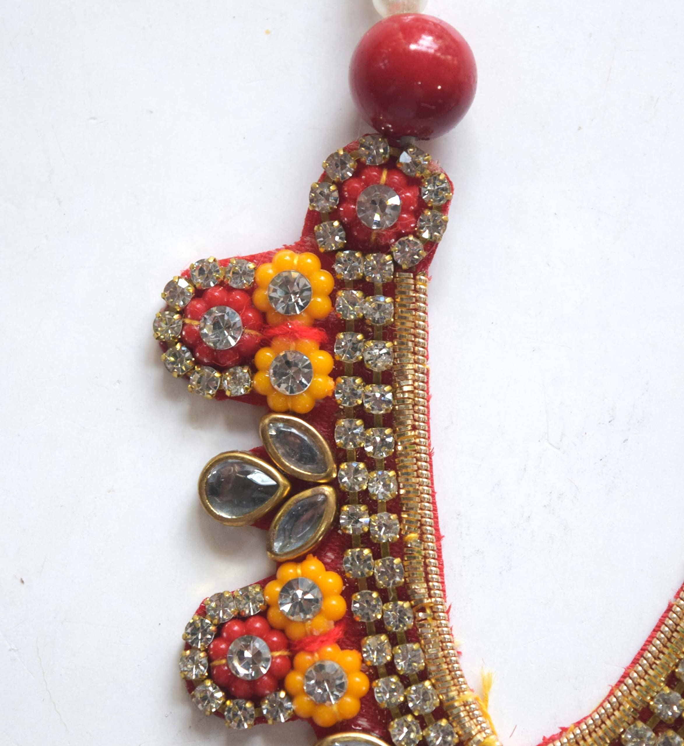 Handmade Orange Red Bead Bal Krishna/Ganesh Ornaments Haar Mala for 1" To 3" Laddu Gopal Idol, Devi Maa/Radha Rani/Laddu Gopal Shringar Haar Mala R