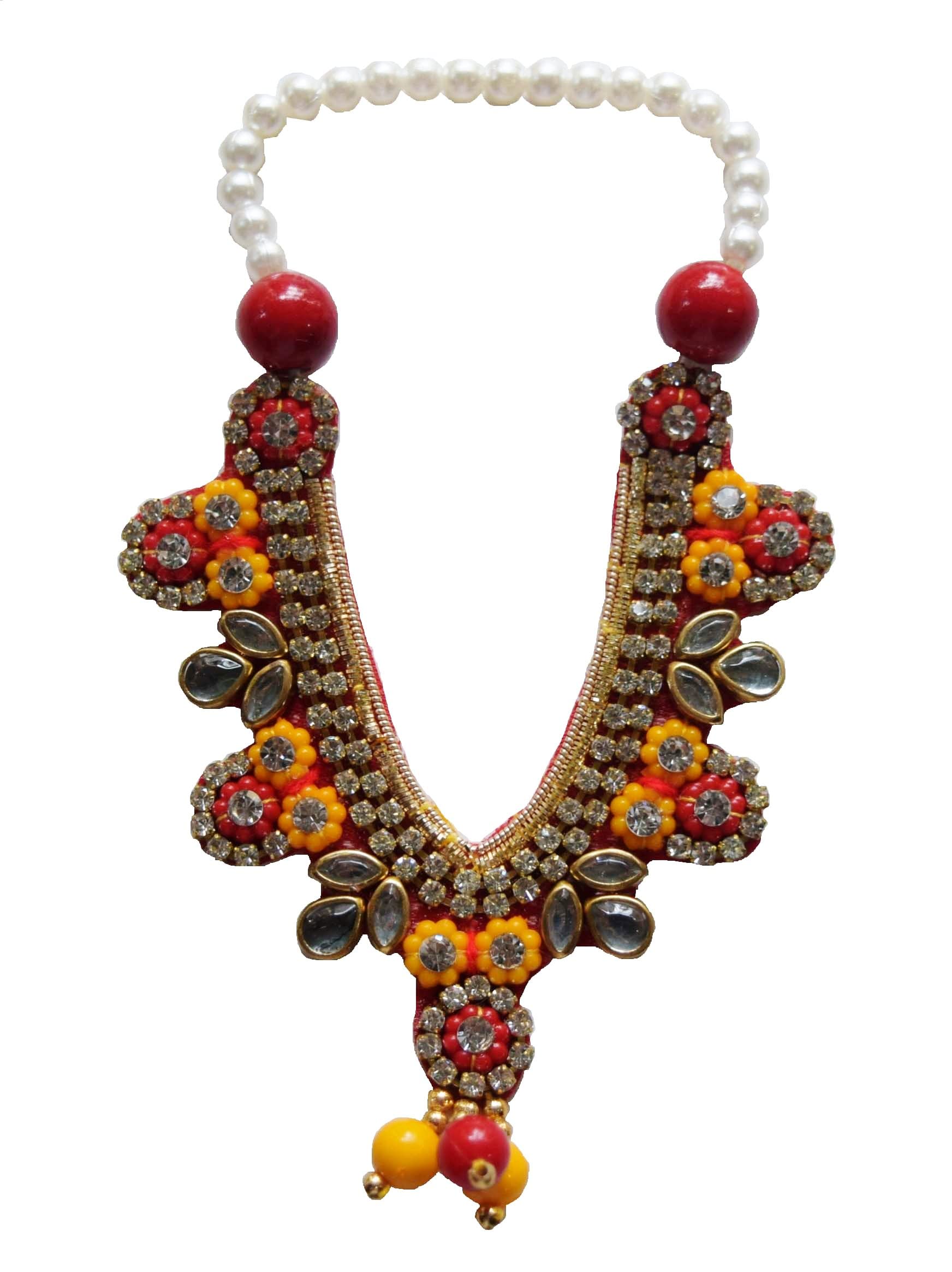 Handmade Orange Red Bead Bal Krishna/Ganesh Ornaments Haar Mala for 1" To 3" Laddu Gopal Idol, Devi Maa/Radha Rani/Laddu Gopal Shringar Haar Mala R