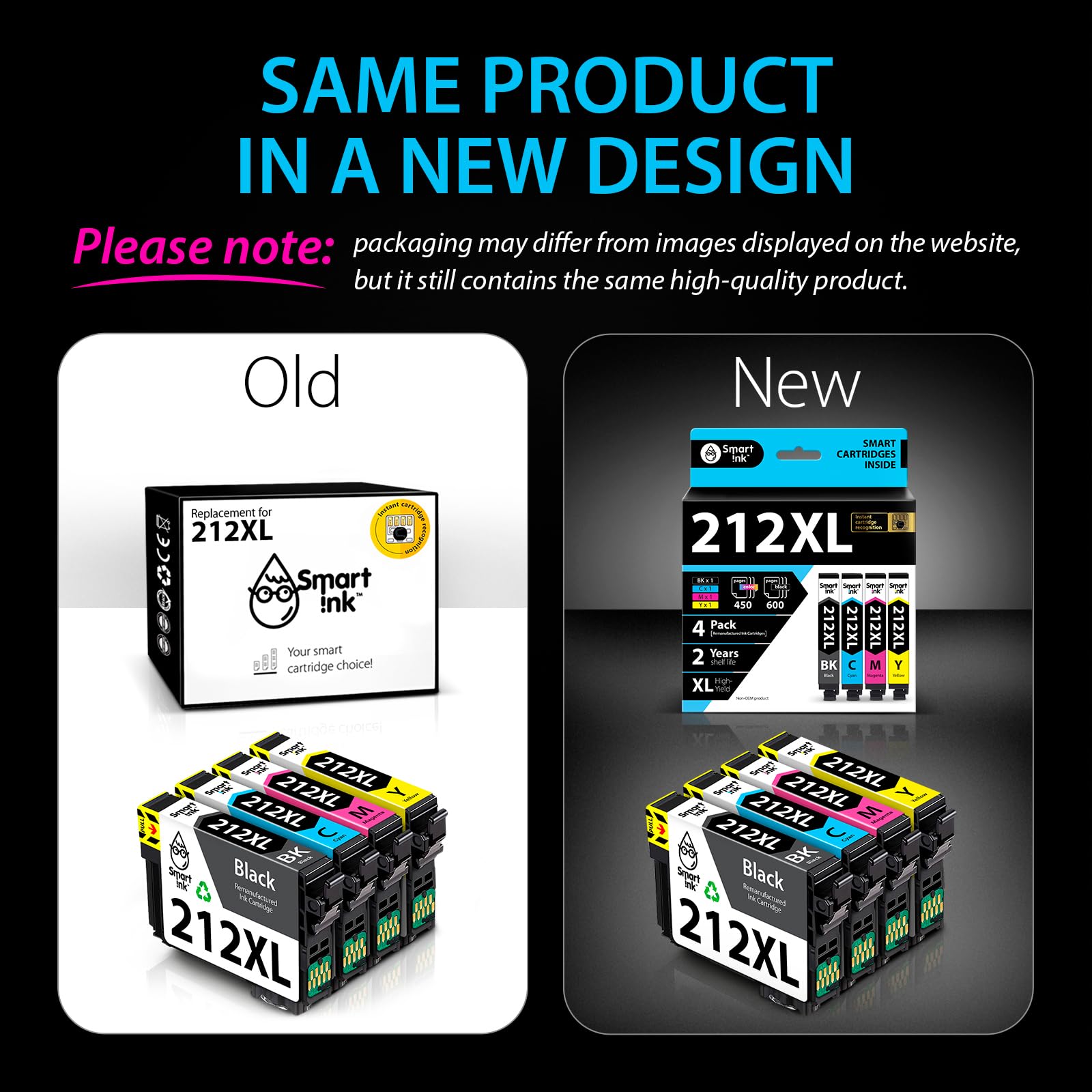 Smart Ink Remanufactured Ink Cartridge Replacement for Epson 212 Ink Cartridges 212XL T212 XL to use with Workforce WF-2830 WF-2850 XP-4100 XP-4105 (Black & Cyan/Magenta/Yellow 4 Combo Pack)