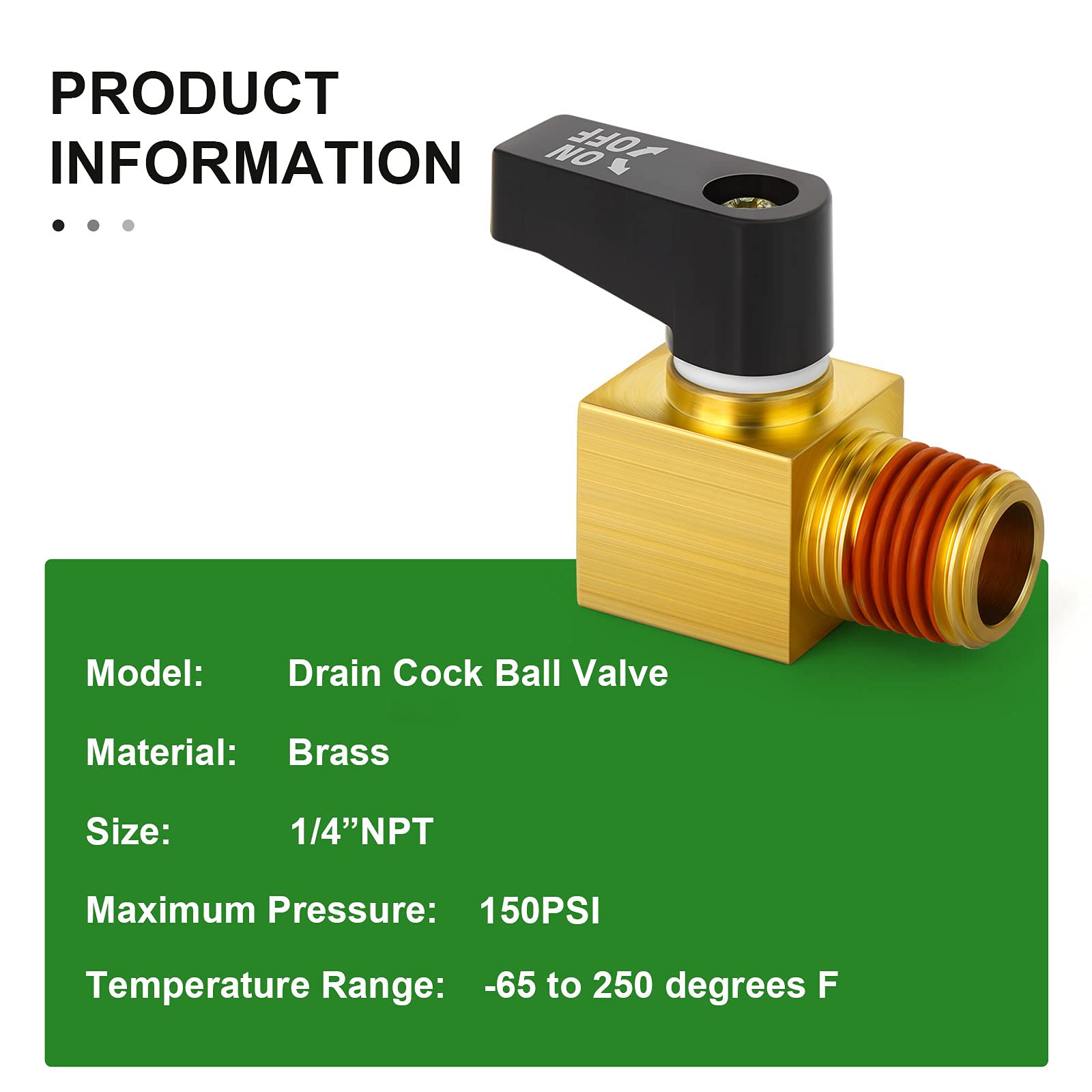 TAISHER 5PCS Brass Drain Cock Ball Valve Air Compressor Accessories 1/4" NPT Male