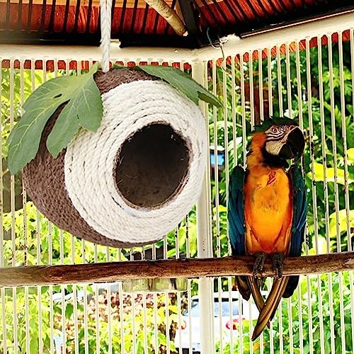Coconut Bird House, Parrots Sparrows Coconut Nest,Coconut Shell Bird Nest House,Hand Woven Bird Nest for Parrots, Swallow, Conures, Sparrow