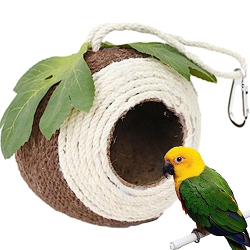 Coconut Bird House, Parrots Sparrows Coconut Nest,Coconut Shell Bird Nest House,Hand Woven Bird Nest for Parrots, Swallow, Conures, Sparrow