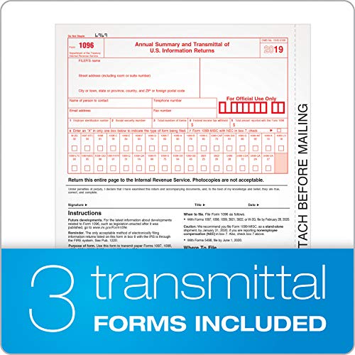 TOPS 1099 MISC Forms 2019, 5 Part Tax Forms, 50 Recipients Laser/Inkjet Forms, 3 1096 Summary Forms (TXA22993), White (TX22993)