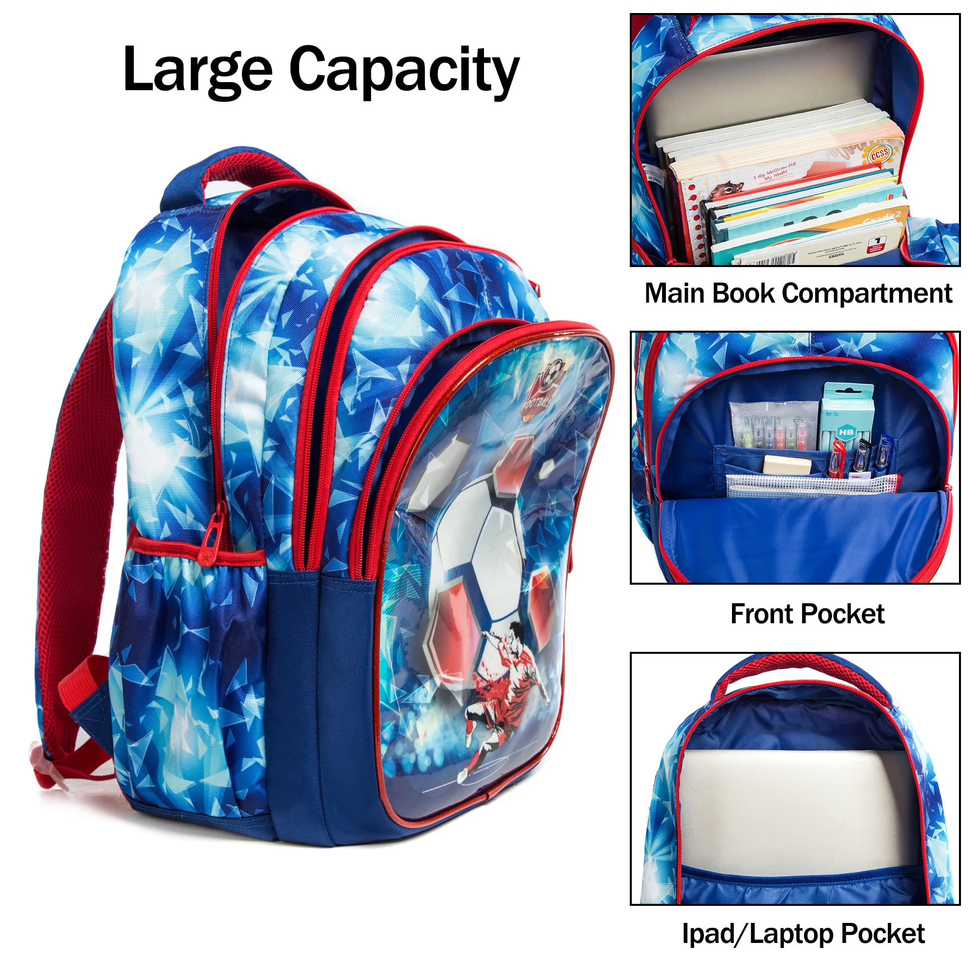 MOHCO Kids Backpack 17inch with Lunch Bag and Pencil Case Lightweight School Backpack for Teens, Girls, Boys, Elementary and Middle school