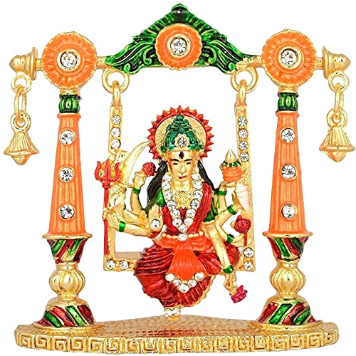 SKYSHOPPINGHUB Metal Maa Durga Sherawali MATA Idol On Jhula Car Dashboard Mandir Puja 1 Pcs