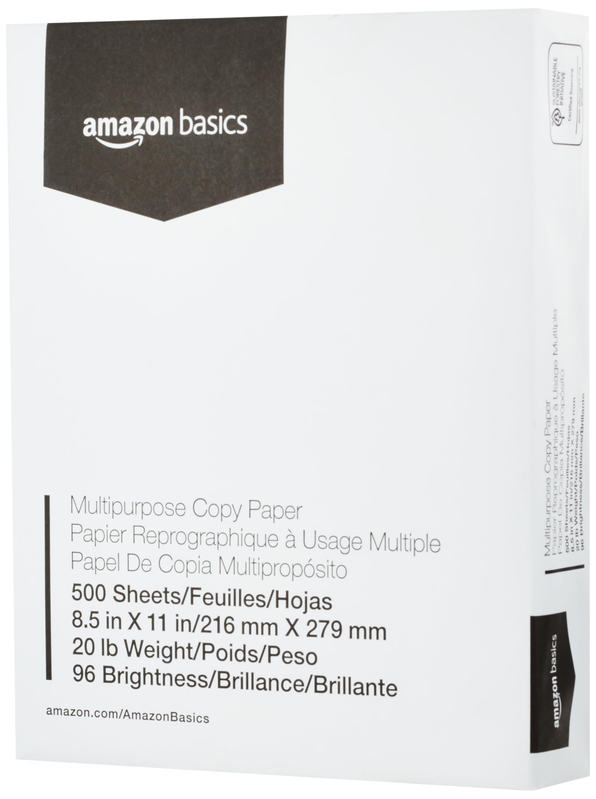 Amazon Basics Multipurpose Copy Printer Paper - 96 Bright White, 8.5 x 11 Inches, 1 Ream (500 Sheets)