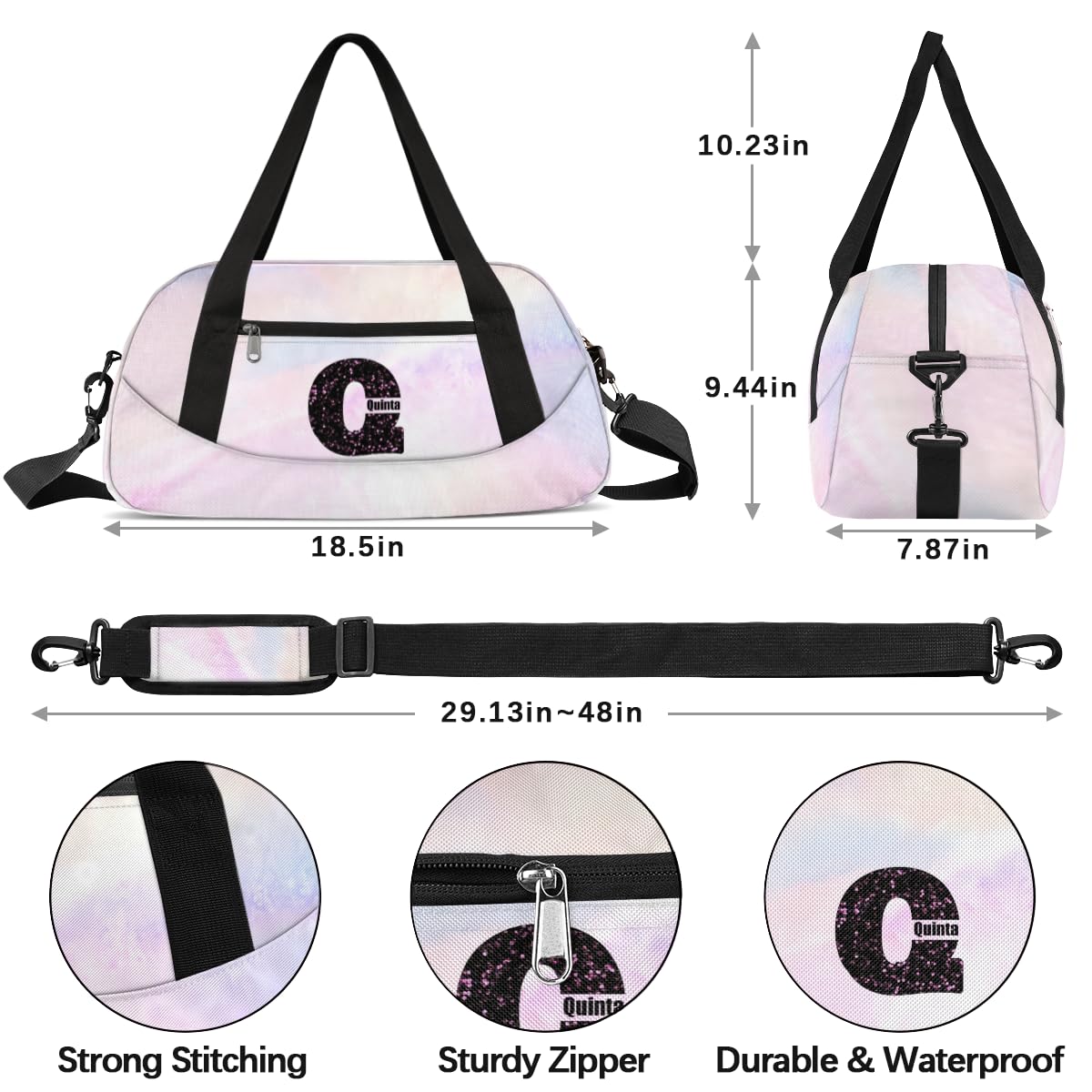Personalized Gym Bag for Girls Teens, Custom Dance Bag Overnight Small Duffel Bag Carry On Weekend Sports Travel Bag for School Practice Gymnastics Ballet, Gradient Star Spots-Q