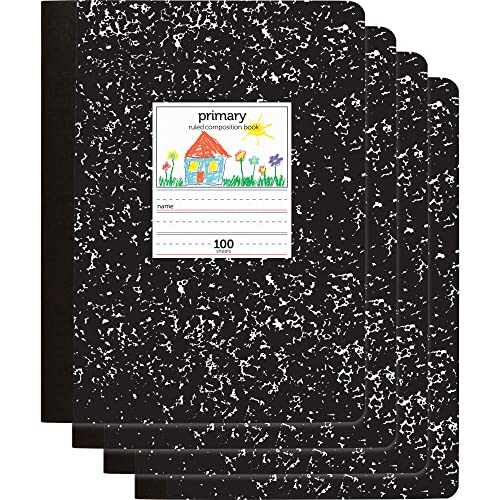 Office Depot® Brand Primary Composition Books, 7-1/2" x 9-3/4", Unruled/Primary Ruled, Black, 100 Sheets Per Pad, Pack O