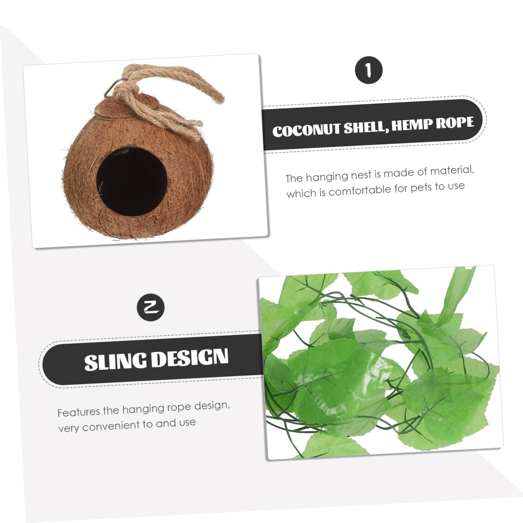 TEHAUX 4pcs Lizard Coconut Nest Pet House Natural Pigeon Bird House Crested Gecko Hide Parrot Cage Cages Bird Hut Pet s Coconut Shell Reptile Pet Nest Bird Cage Rope Hamster