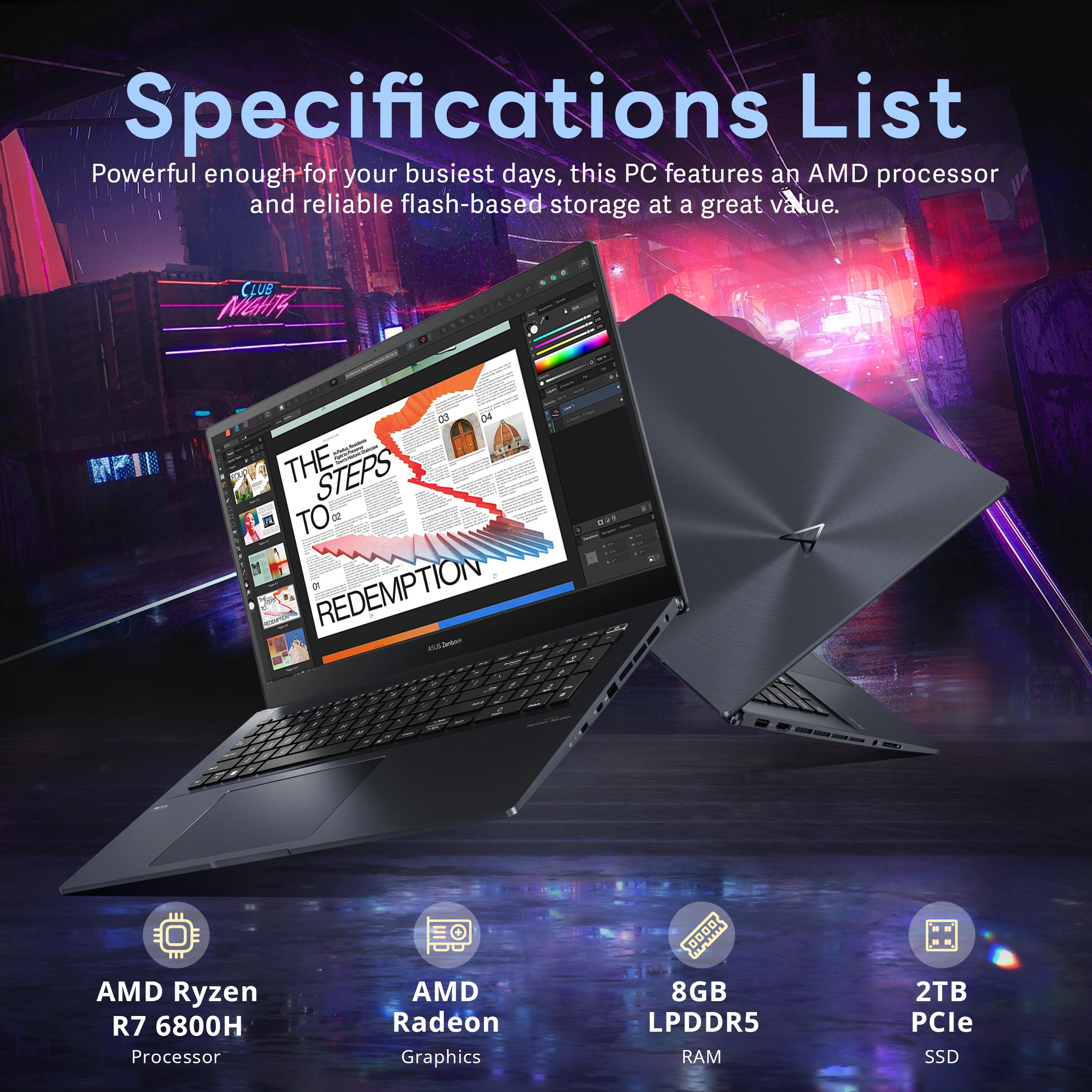 ASUS Zenbook Pro 17 Laptop, 17.3" Pantone Validated Display, AMD Ryzen 7 6800H, 8GB LPDDR5, 2TB PCIe SSD, Backlit Keyboard, WiFi 6E, Fingerprint, Win11 Pro, Tech Black, 32GB Hotface USB Card