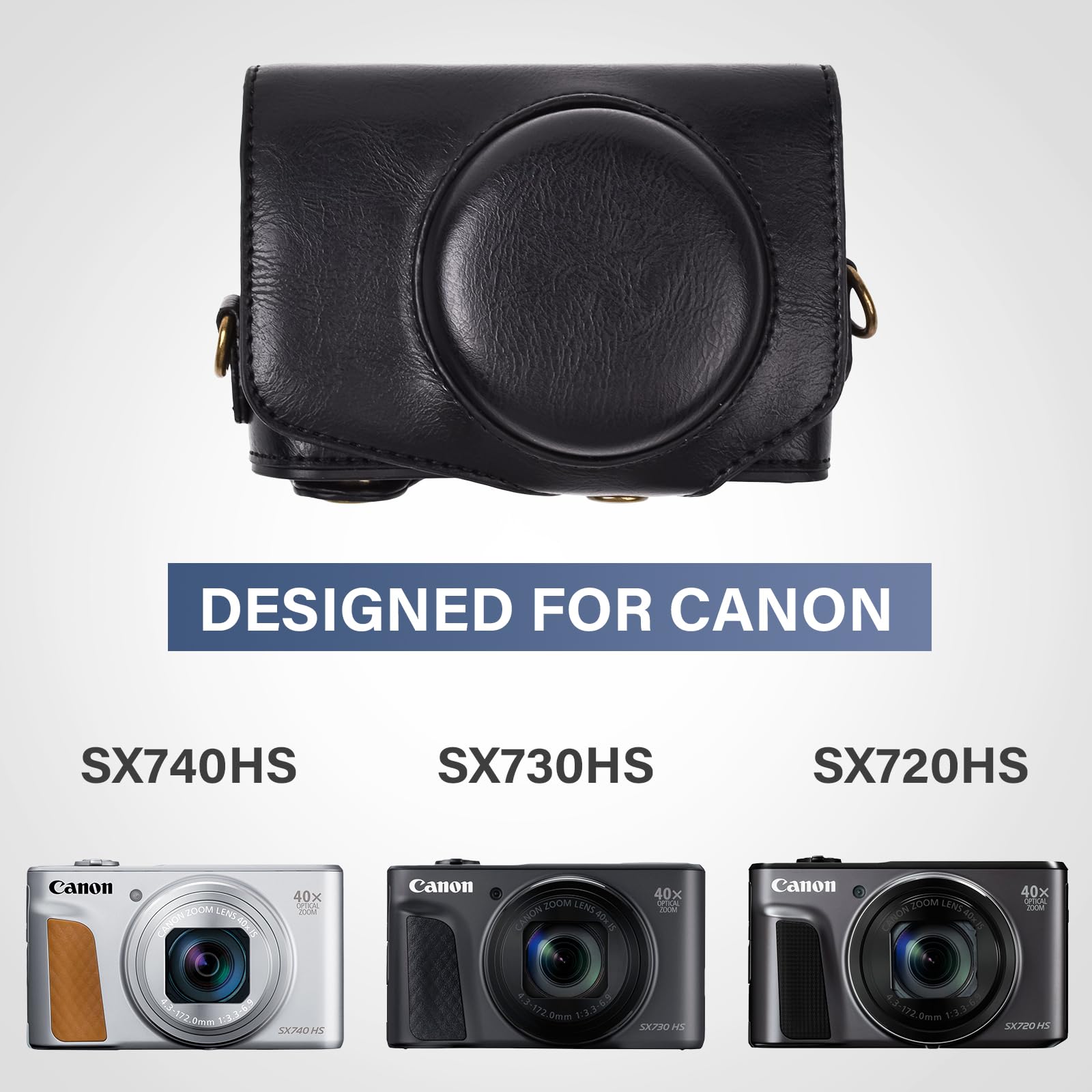 kinokoo Camera Case for Canon PowerShot SX720 HS/SX730/SX740 HS - PU Leather Protective Case with Detachable Shoulder Strap - Black