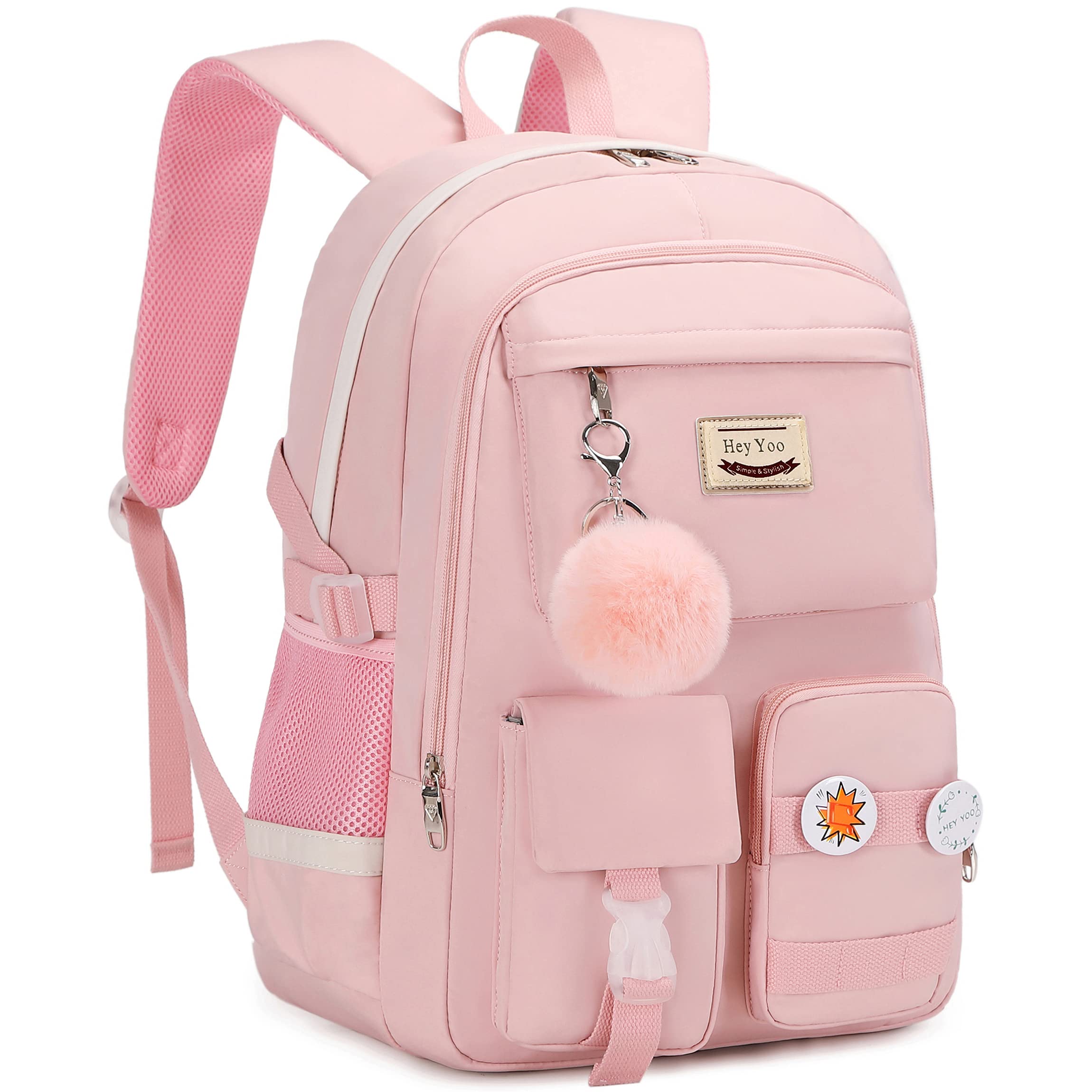Hey Yoo Backpack for Girls Bookbag Cute School Bag College Middle High Elementary School Backpack for Teen Girls (Pink)