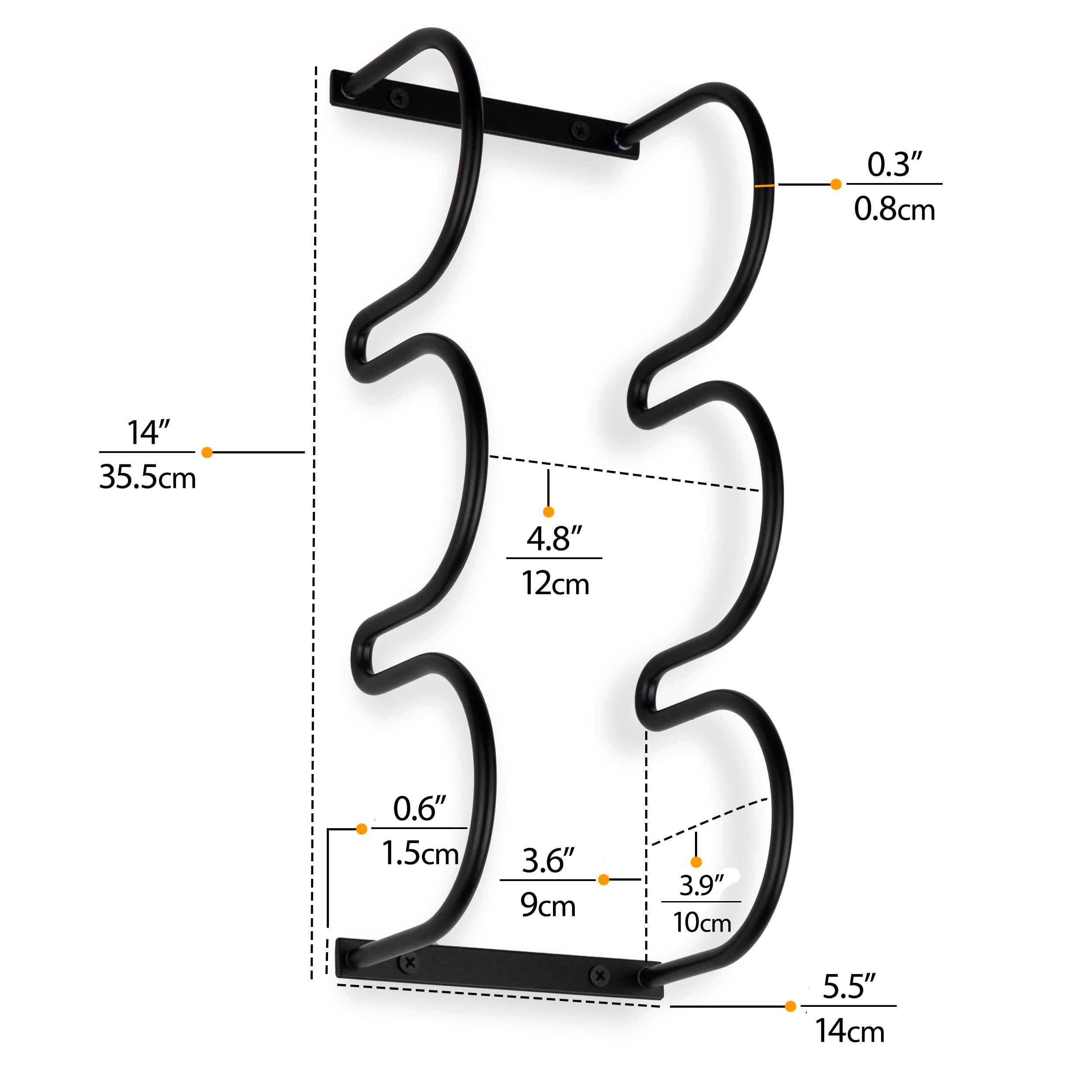 Wallniture Dijon Wine Rack Wall Mounted or Under Cabinet Organizer for 3 Liquor or Wine Bottles, Black Metal Wall Decor Set of 2