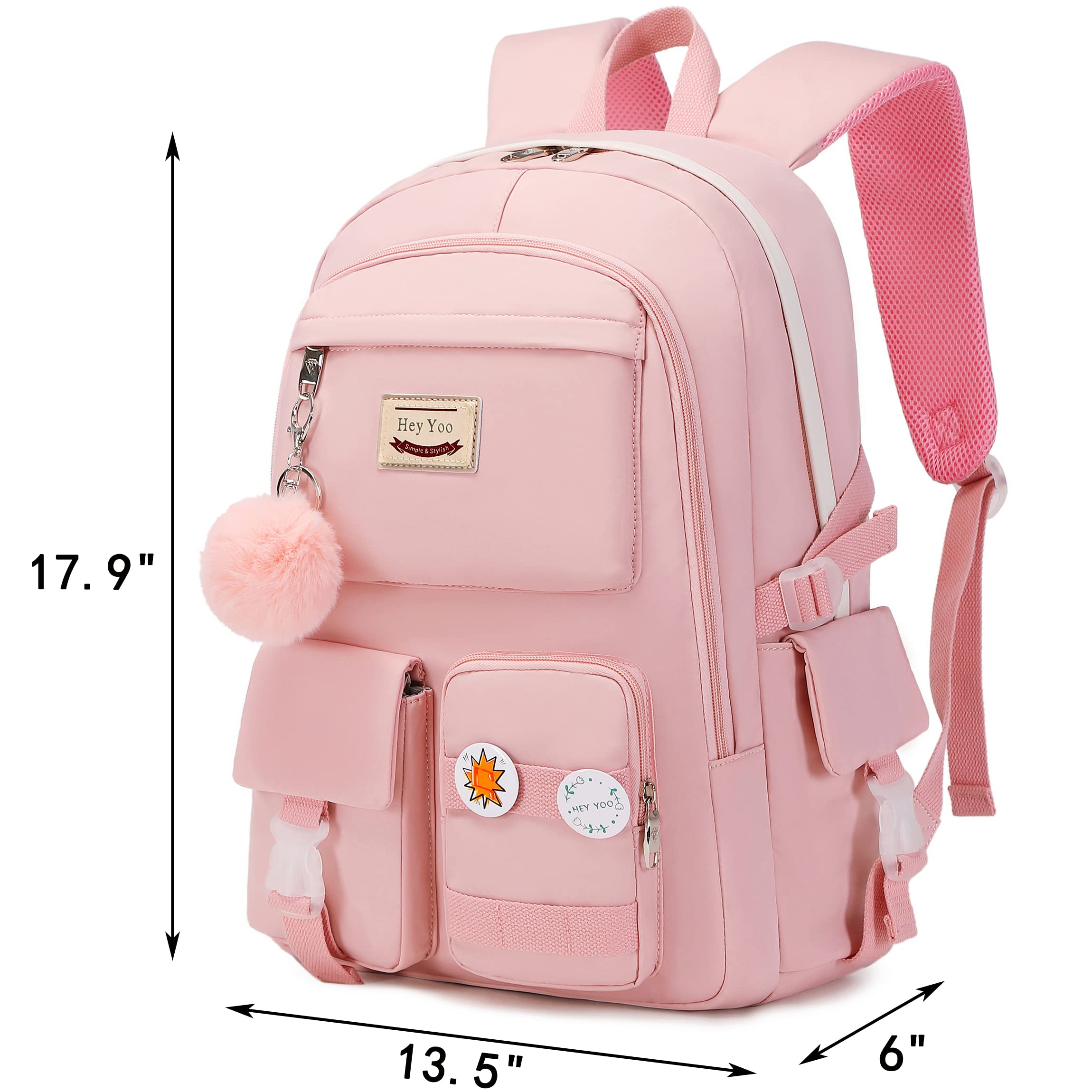Hey Yoo Backpack for Girls Bookbag Cute School Bag College Middle High Elementary School Backpack for Teen Girls (Pink)