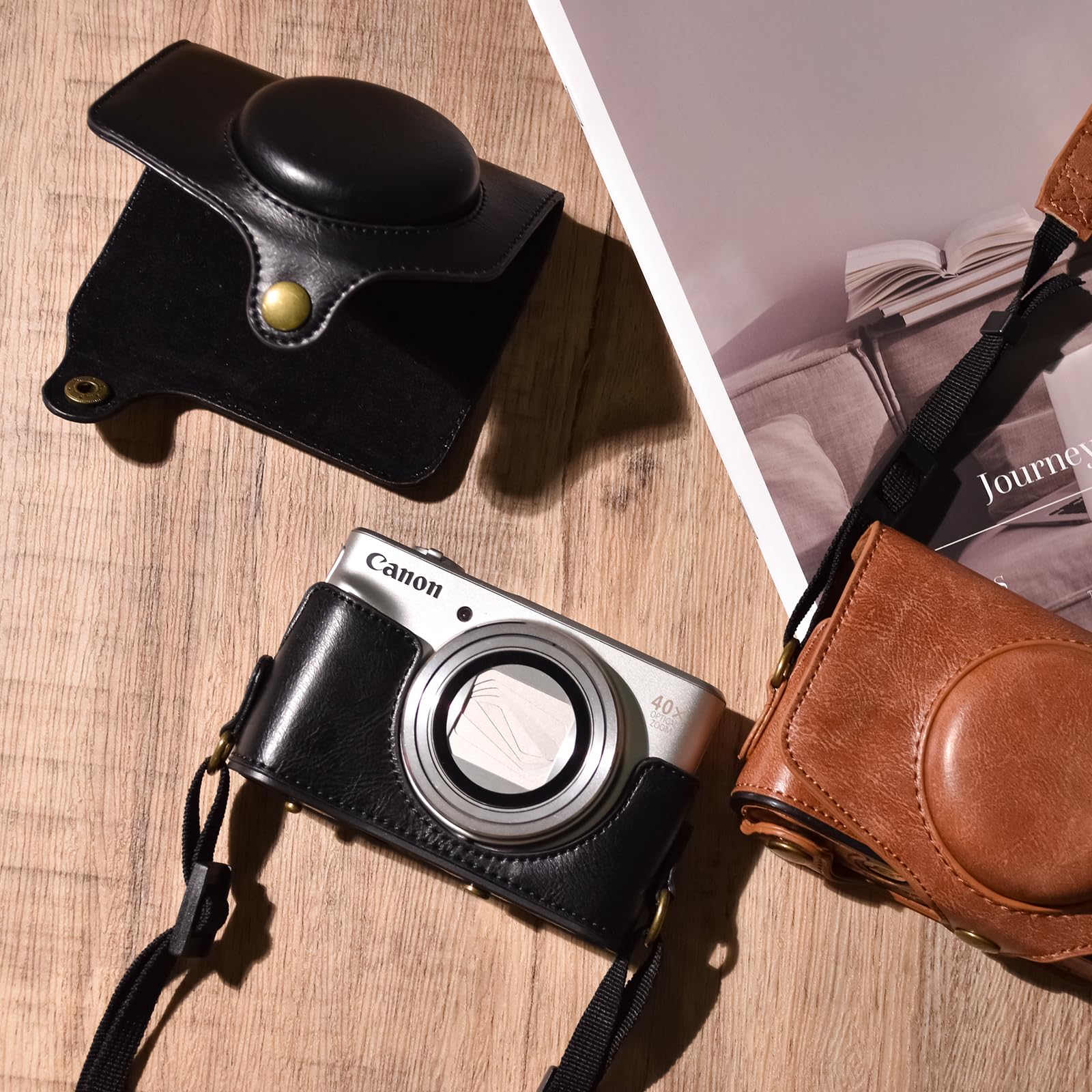 kinokoo Camera Case for Canon PowerShot SX720 HS/SX730/SX740 HS - PU Leather Protective Case with Detachable Shoulder Strap - Black