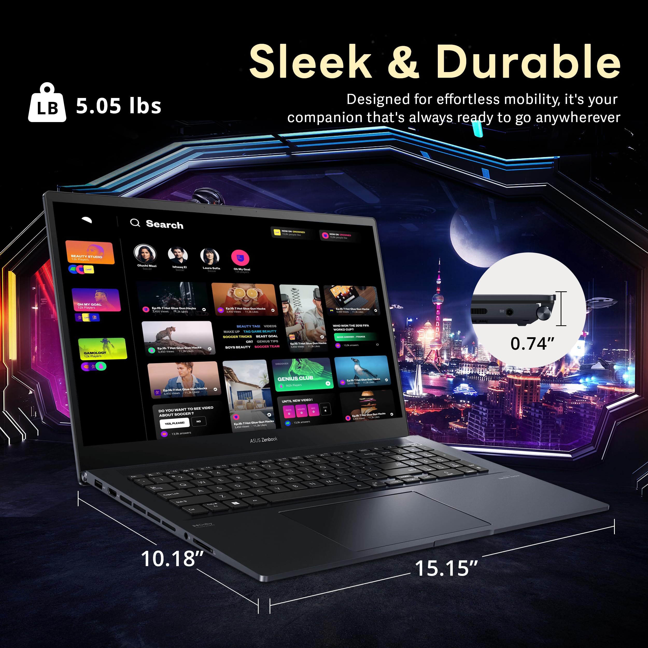 ASUS Zenbook Pro 17 Laptop, 17.3" Pantone Validated Display, AMD Ryzen 7 6800H, 8GB LPDDR5, 2TB PCIe SSD, Backlit Keyboard, WiFi 6E, Fingerprint, Win11 Pro, Tech Black, 32GB Hotface USB Card