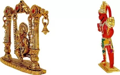 Metal Lord Ganesha On Swing Jhula Statue God Ganesh Lord Hanuman Bajrang Bali for Car Dashboard & Gift Decorative Showpiece 7 cm Pack of 2 Pcs