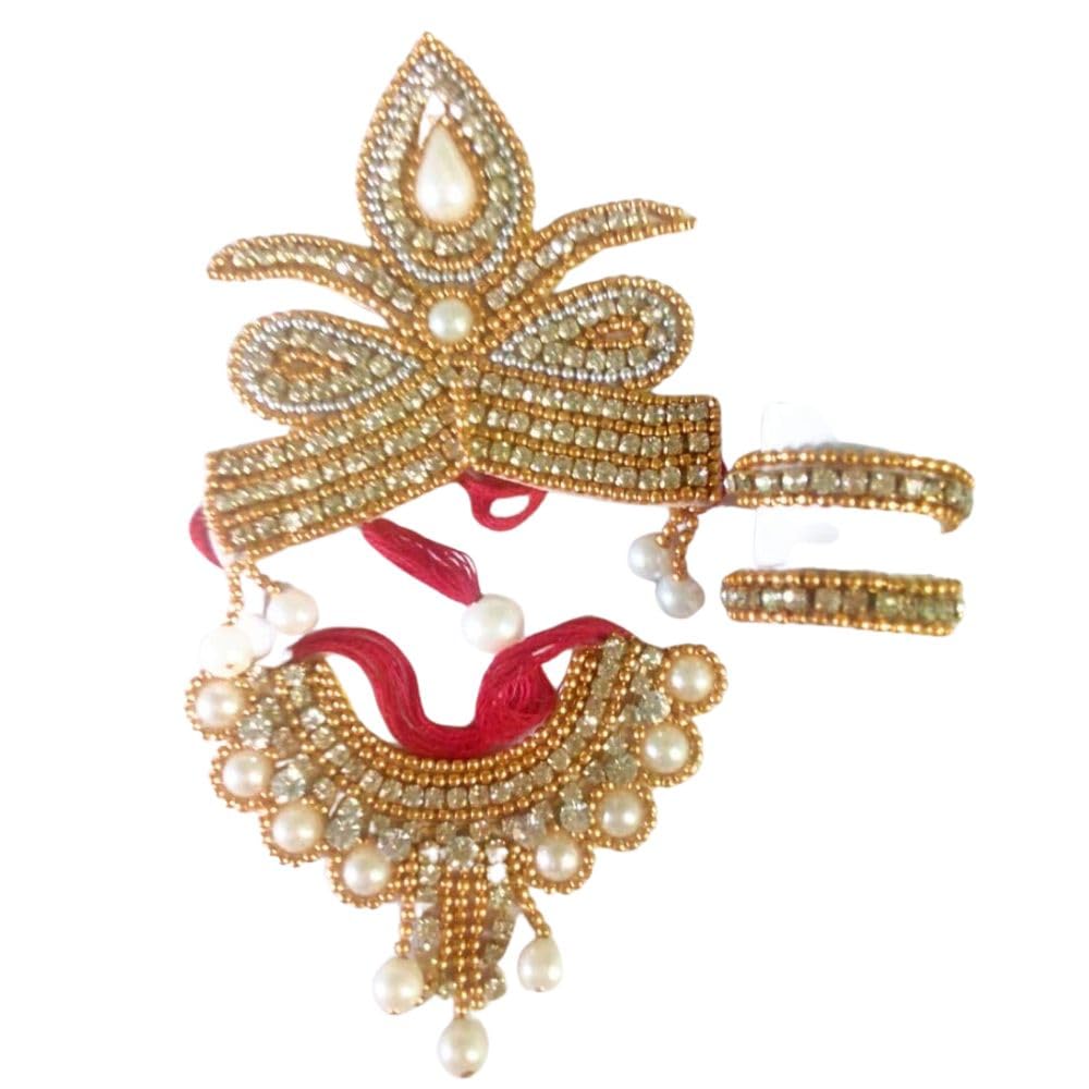 FUTUREZ KEY Laddu Gopal Handmade Jewellary Set/Decorative Mukut, Mala, Bangles Set Gopal Sringar Set (2-3 Size)