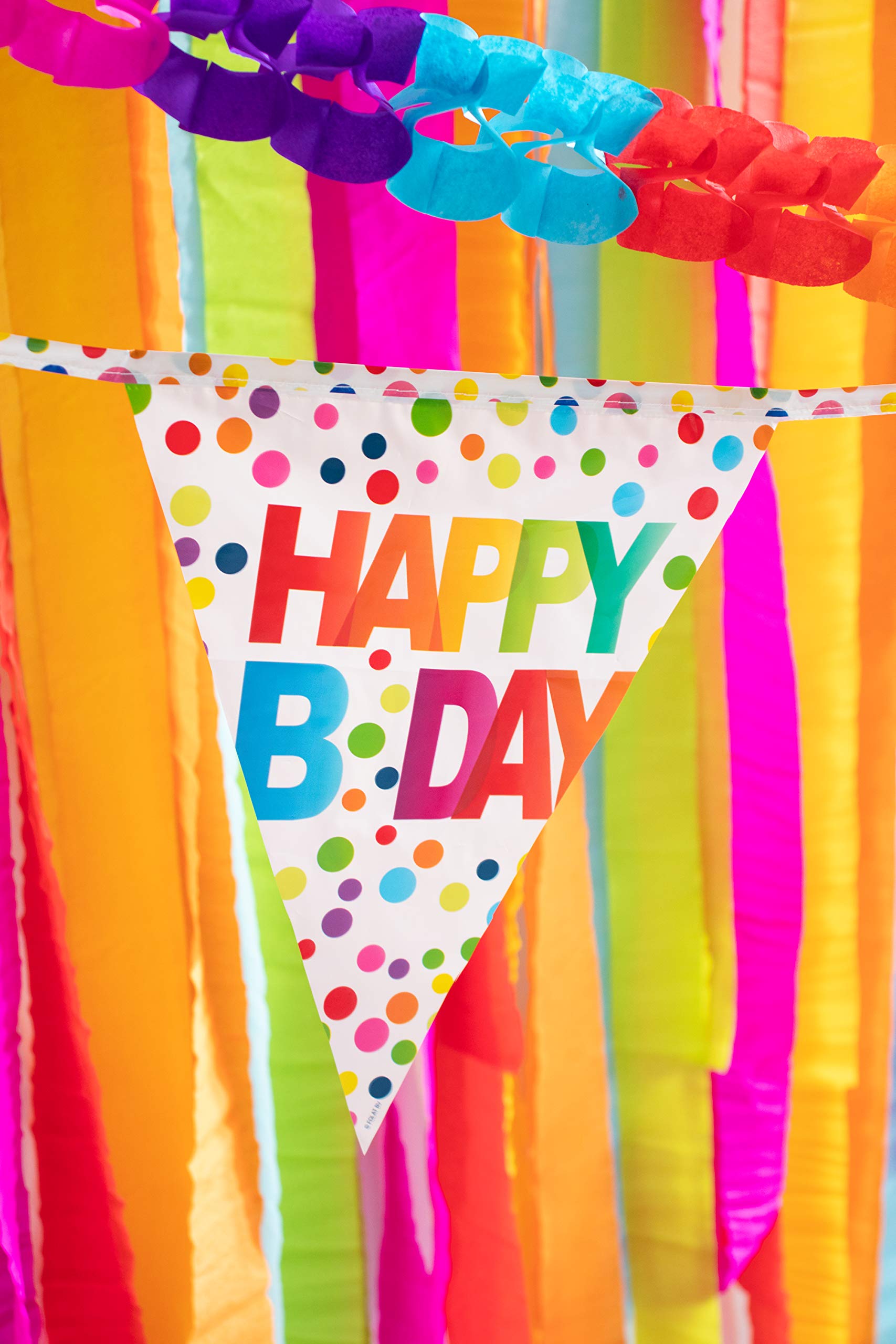 Folat 27103 2nd Birthday Happy Bday Dots Bunting Garland-10 m, Multi colors