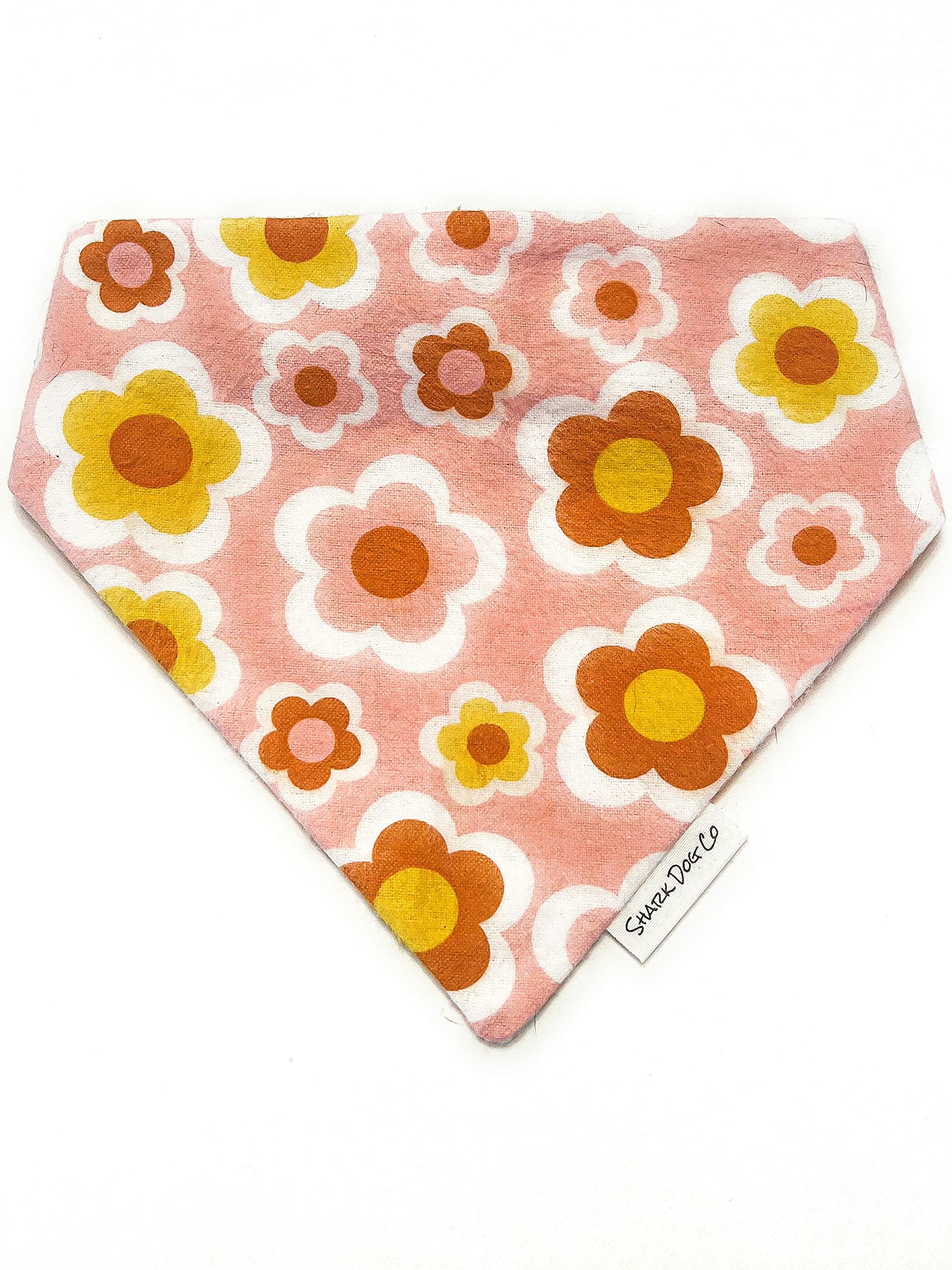 Shark Dog Co | Flower Power Flannel | Slip-on, Scrunchie Dog Bandana | No Tying or Collar Necessary | Machine Washable (L)