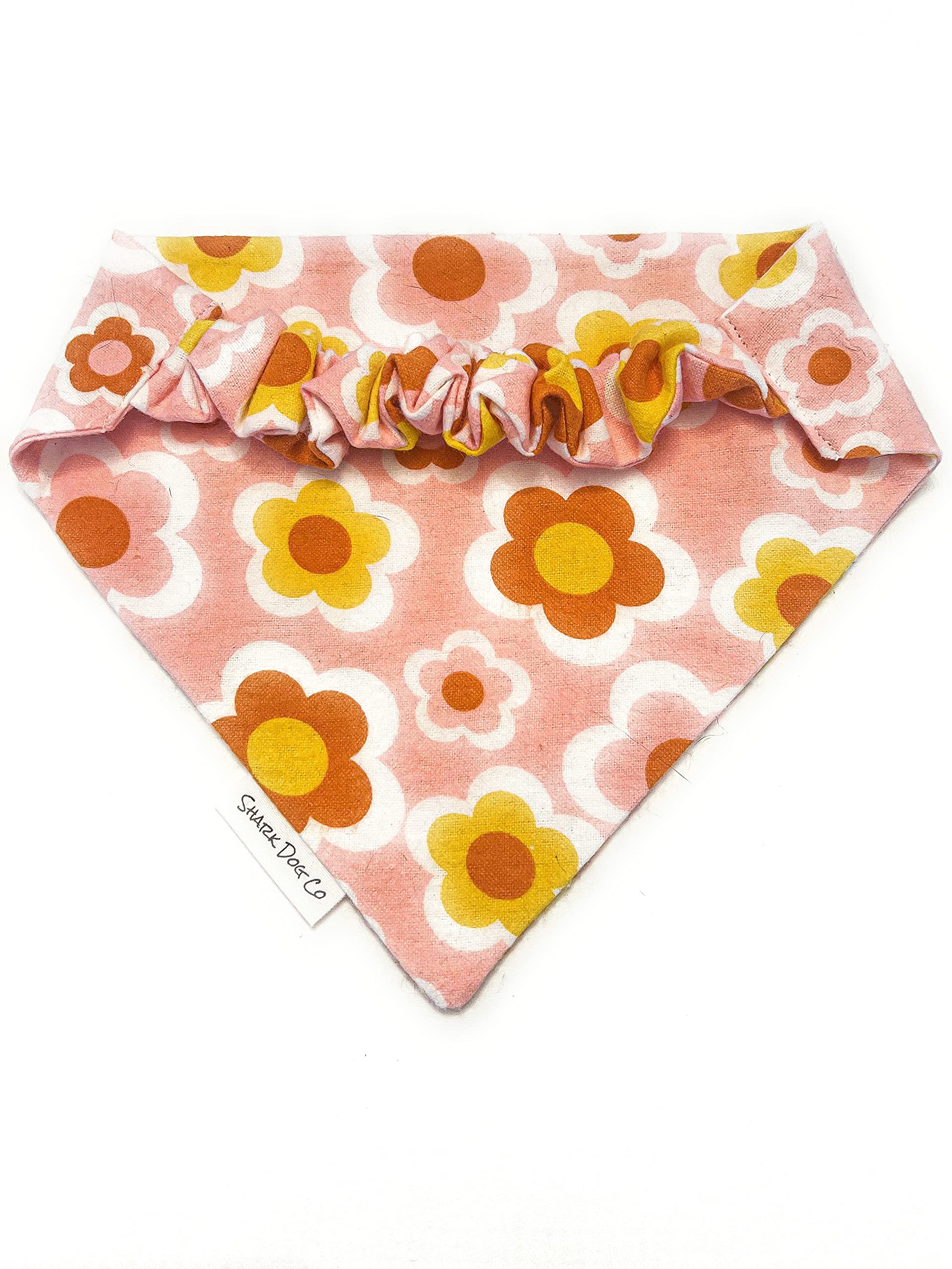 Shark Dog Co | Flower Power Flannel | Slip-on, Scrunchie Dog Bandana | No Tying or Collar Necessary | Machine Washable (L)