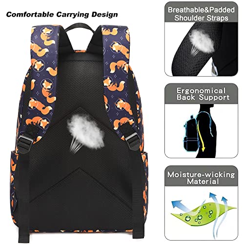 Xunteny Fox Girls School Backpack for Kids Teens, Elementary Middle School Backpacks Bookbag Set with Lunch Bag Pencil Case