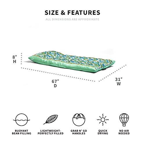 Big Joe Kona No Inflation Needed Pool Lounger with Headrest, Tropical Palm Green Double Sided Mesh, 5.5ft Big